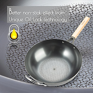 ChefSeason Carbon Steel Wok, 12.6" Round Bottom Wok Pan for Stir-Frying, Large Uncoated Nonstick Chinese Wok, Pre-Seasoned Deep Pow Wok for Gas Cooktops, Free Shopping Bag