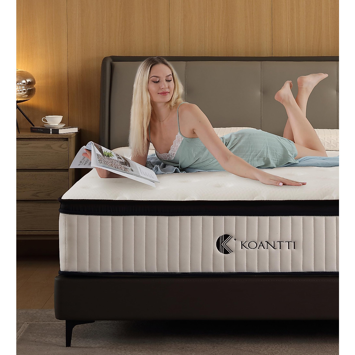 KOANTTI Queen Mattresses,14 Inch Queen Size Mattresses in a Box,Memory Foam Hybrid White & Black Mattress with Provide Support and Improve Sleep Mattresses,Pressure Relief,Medium Firm.