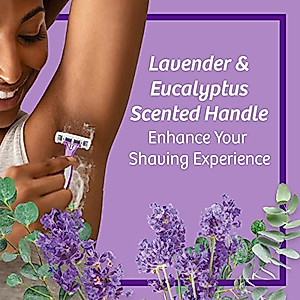 BIC Soleil Escape Women's Disposable Razors, 4 Blade Ladies Razors, Moisture Strip With 100% Natural Almond Oil, Lavender and Eucalyptus Scented Handles, 4 Pack