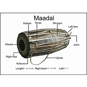 Himalayan Craft Madal Drum Wooden Nepali Folk Instrument Authentic Design 16 IN Large Drum Madal For Fun, For All Age Groups Of Musicians, Gift Birthday Party - Hand Carved In Nepal
