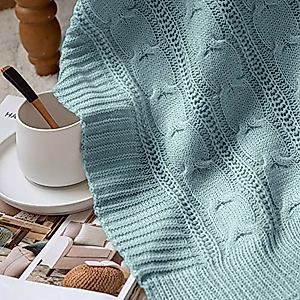 jinchan Throw Blanket Teal Lightweight Cable Knit Sweater Style Year Round Indoor Outdoor Travel Accent Throw for Sofa Comforter Couch Bed Recliner Living Room Bedroom 50x60 Inch