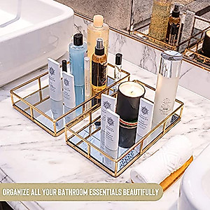 Mili Home Gold Vanity Tray Gold Perfume Tray for Dresser, Bathroom,Gold Decorative Tray Makeup Tray for Makeup, Mirror Dresser Tray Organizer for Jewelry