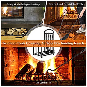 HAPPYGRILL Firewood Log Rack Indoor Outdoor Fireplace Storage Holder with 4 Tools Set