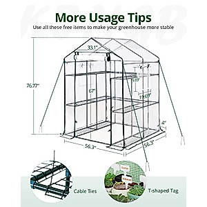 KING BIRD Upgraded Walk-in Greenhouse for Outdoors, Thickened PE Cover & Heavy Duty Powder-Coated Steel, w/ Zippered Mesh Door & Screen Windows, 14 Sturdy Shelves for Garden, 4.7 x 4.7 x 6.4 FT, Clear