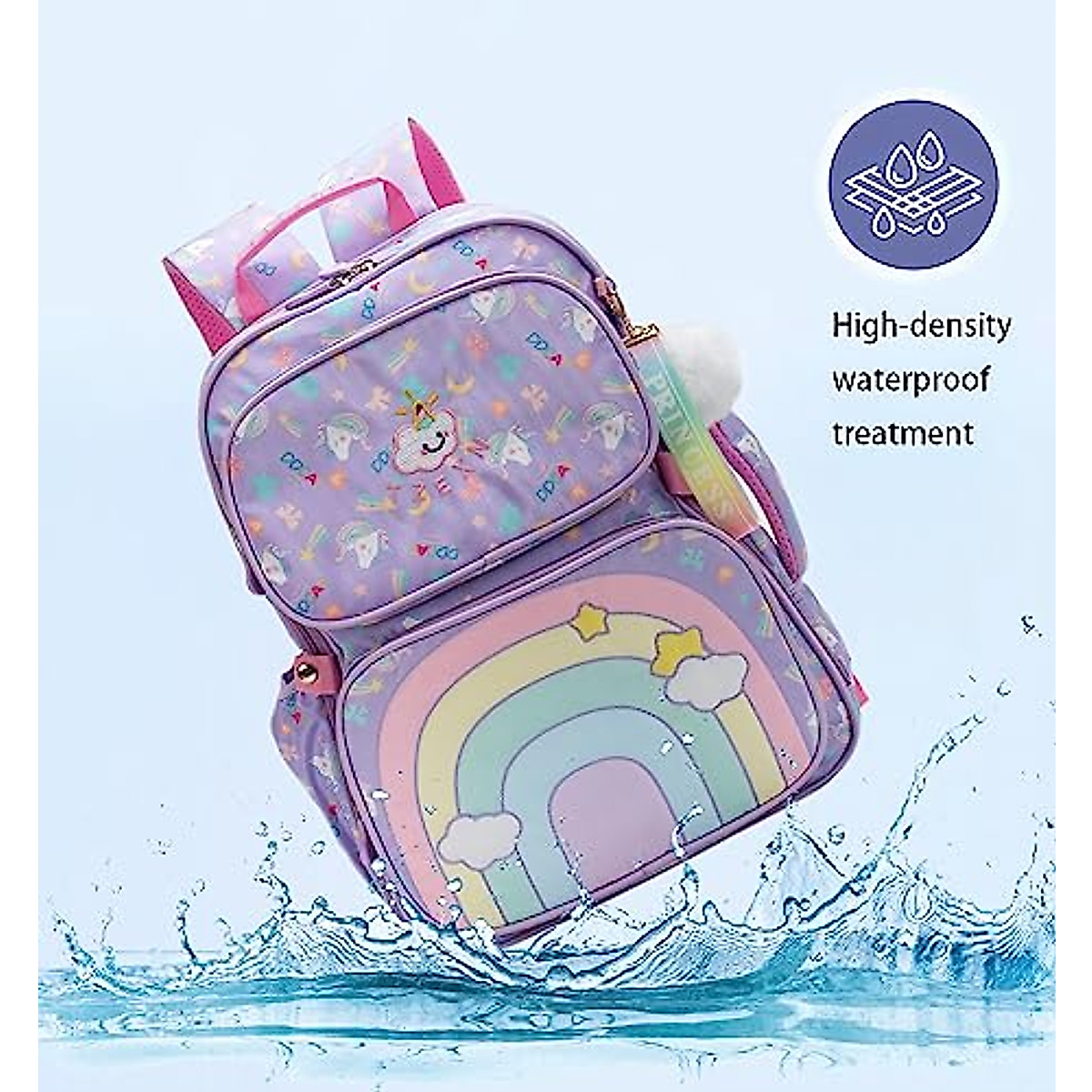 Rxudurp Girls Rainbow Backpacks Unicorn School Bags for Kids 6-8 Cute Bookbag Elementary School Backpack for Girls 8-12