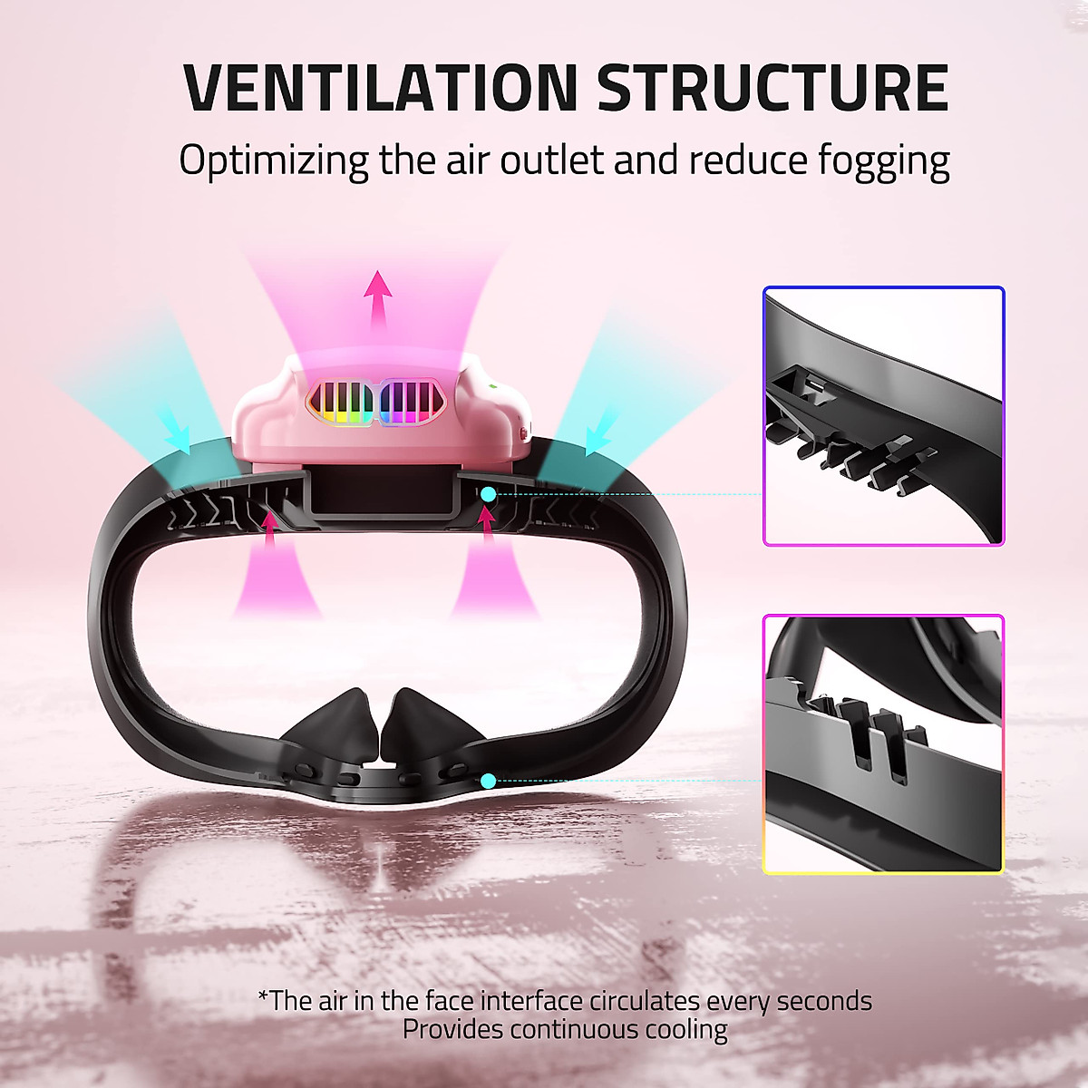QWOS RGB Fitness Facial Interface Fan with 3000mAh Battery for Oculus Quest 2, Extend 2hrs Playtime, Soft PU Face Cover/Pad, Air Circulation Cooling Fan Ventilation to Reduce Lens Fogging