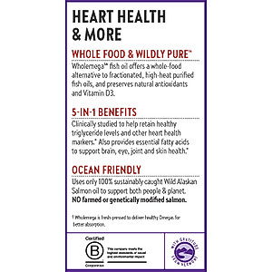 New Chapter Wholemega Fish Oil Supplement - Wild Alaskan Salmon Oil with Omega-3 + Vitamin D3 + Astaxanthin + Sustainably Caught - 120 ct, 1000mg Softgels