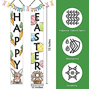 Deroro Happy Easter Bunny Rabbit Porch Banner Sign, Eggs Carrot Front Door Decorative Hanging Welcome Banner Flag, Seasonal Spring Decoration Home Outdoor Decor