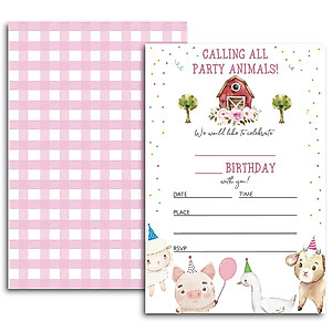 FujLoy Farm Animals Birthday Invitation, Farm Animals Party invite, Farm Birthday,Farm Birthday Party Supplies.（067）