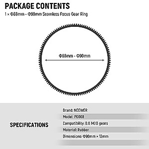 NEEWER PG008 Seamless Follow Focus Gear Ring 0.8 MOD for ø88-90mm Lens, Compatible with SmallRig Compatible with Tilta NEEWER Follow Focus for Canon Sony Nikon Fujifilm Panasonic Sigma Lens