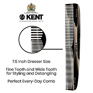 Kent 9T Graphite Fine Tooth and Wide Tooth Comb Detangler Hair Combs - Large Handmade and Saw-Cut Dressing Comb - Wet Hair Comb for Women and Durable Grooming Comb for Men Made in England