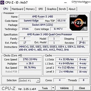 AMD Ryzen 5 1400 CPU Used 4-Core 8-Thread Desktop Processor 3.2 GHz 8M 65W Socket AM4