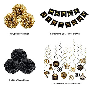 Happy 30th Birthday Hanging Swirls Streamers Decoration Set, Happy Birthday Banner, 30 Years Old Birthday Party Hanging Backdrop Decorations