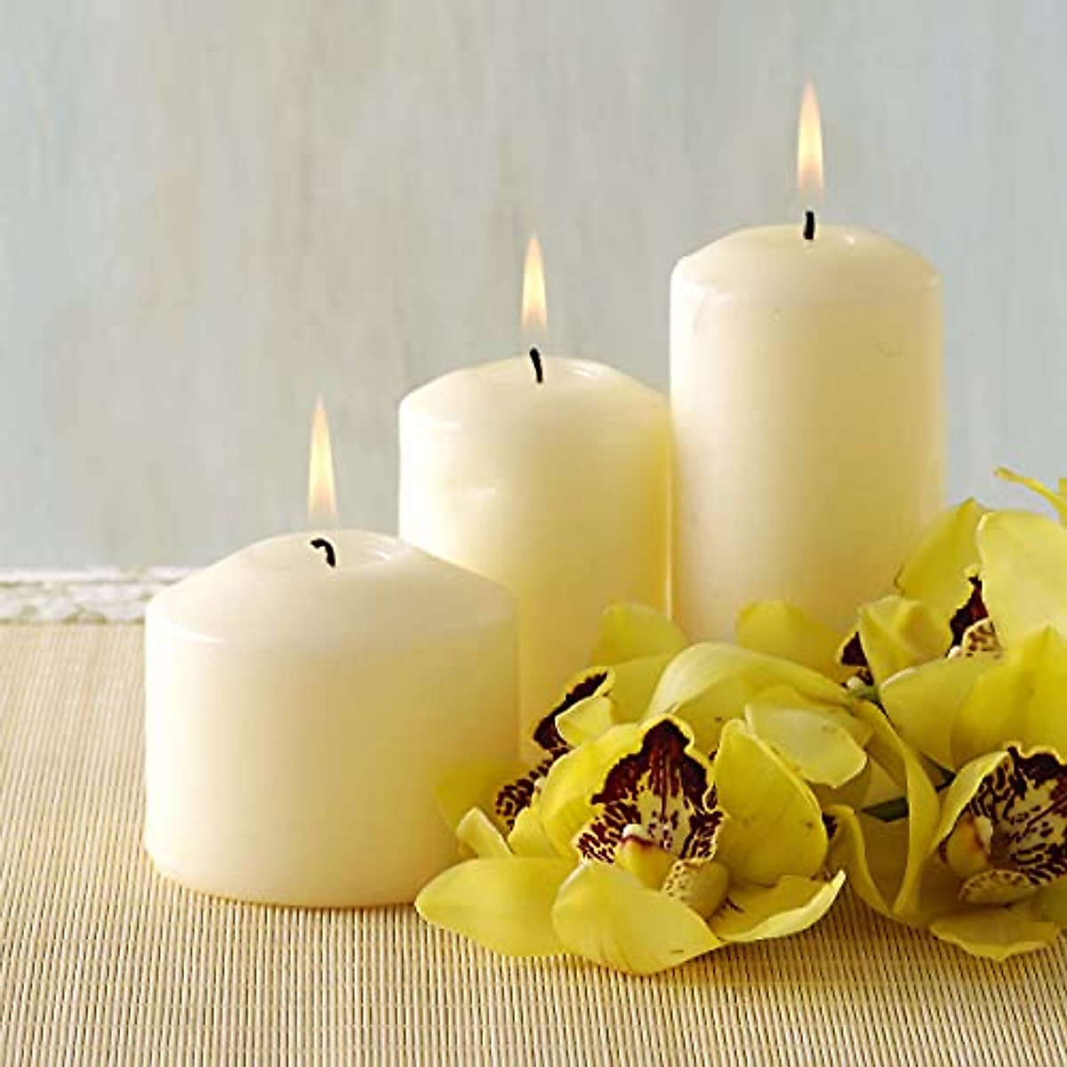 MISSYO 6 Pack 3x3 Inch Pillar Candles, 35 Hours Dripless Smokeless Unscented Candles for Home Weddings Restaurant Spa Church and Emergency Ivory