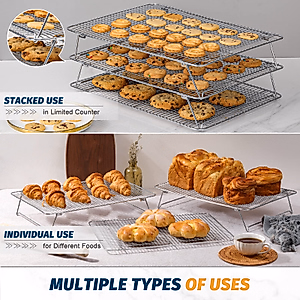 HIWARE Stainless Steel Stackable Cooling Rack for Baking, 3 Tier 12”x 16.5”,Oven & Dishwasher Salf and Fit Half Sheet,Wire Cooling Racks for Cookie, Pizza, Cake