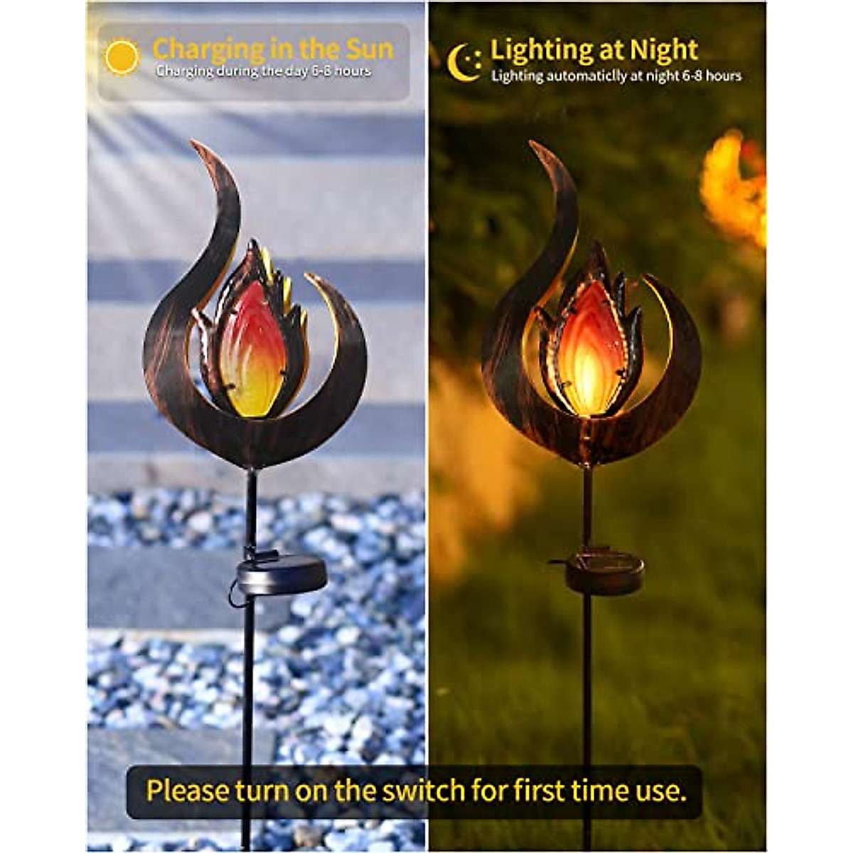 LOGUIDE Garden Solar Lights Outdoor Decorative,Metal LED Garden Stake Lights,Flame Shape Waterproof Garden Lights for Garden Art,Backyard,Deck,Flower Bed,Lawn,Patio or Outdoor Clearance Decorations