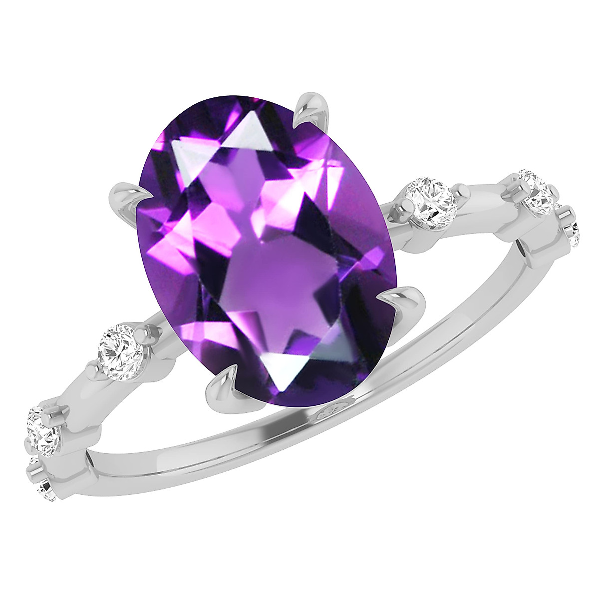 Dazzlingrock Collection 10x8mm Oval Amethyst and Round White Diamond Engagement Ring for Women in 925 Sterling Silver, Size 7