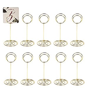 KIMOBER 24PCS Table Number Holders, Round Place Card Holder,Tabletop Memo Note Stand Picture Photo Picks Card Clips for Wedding Birthday Party(Gold)