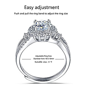 Atylyk 1 Carat Moissanite Adjustable Engagement Ring Wedding Promise 925 Sterling Silver Solitaire Rings for Women (Flower Ring)