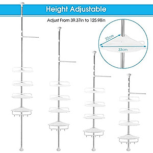 Corner Shower Caddy, Shower Caddy Tension Pole Storage Shelves, Stainless Steel Rod, Adjustable Bathroom Shower Caddy for Shampoo Soap Tower, White
