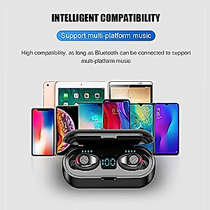 Small Wireless Earbuds Headphones F-9 Waterproof in Ear Buds Bluetooth for Android and iOS iPhone with LED Display, Charging case and mic – Black, Best Earbuds, pods Earphones