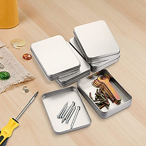 JUXYES Pack of 12 Rectangular Storage Tins Box With Lid, Metal Silver Empty Tins Box Containers Mini Storage Box Organizer For Candles Candies Gifts Balms, 4.5 x 3.14 x 1 Inch