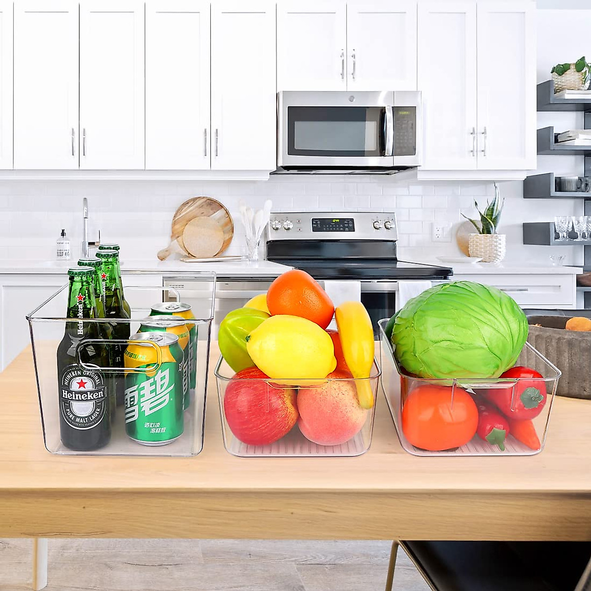 Set Of 10 Refrigerator Pantry Organizer Bins, Clear Plastic Food Storage Bins for Kitchen, Countertops, Cabinets, Fridge, Freezer, Bedrooms, Bathrooms, Clear Plastic Pantry Storage Containers