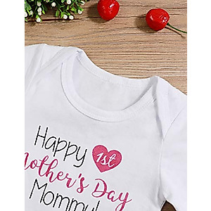 Mother's Day Baby Gift for Mom-Happy 1st Mothers Day Mommy Print Infant Romper Outfit Newborn Cotton Jumpsuit (White-A, 9-12 Months)