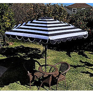 BELLRINO DECRO Black/White Scalloped Edge Replacement Edge Umbrella Canopy for 9ft 6 Ribs (Canopy Only) C004-6BW-BLACK