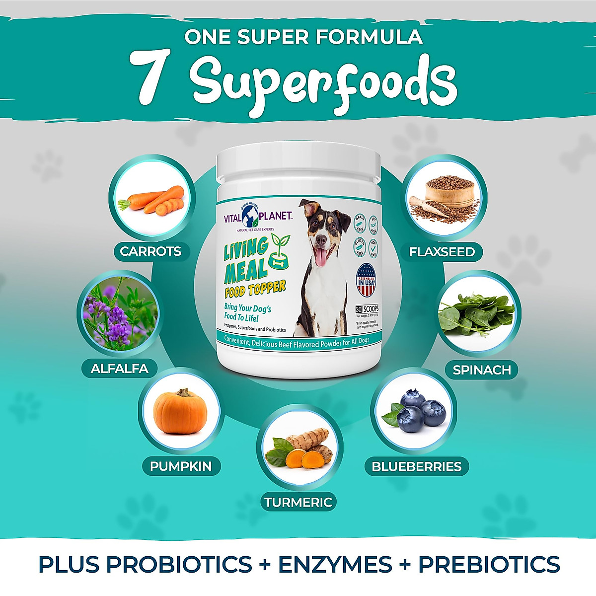 Vital Planet - Pet Living Meal Dog Powder with Enzymes Superfoods and Probiotics 111 g 30 Servings