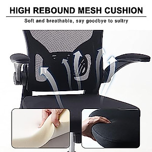 SUKIDA Office Chair with Headrest - Ergonomic Office Chair with Neck Support, Black Mesh Computer Desks Chairs Wheels Back Support Back Pain Comfortable Flip Up Arms Comfy for Home Bedroom