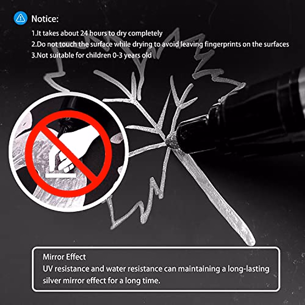 3Pcs Silver Liquid Mirror Chrome Markers, Permanent Reflective Liquid Chrome Paint Pens Set, High Gloss Art Car DIY Model Repair Markers Set for Plastic Metal Glass Ceramic - 0.7mm,1mm & 3mm