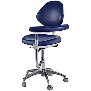 DenFactory Adjustable Height, Backrest & Armrest Dental Stool,360 Degree Rotation Dental Stool Assistant Stool Dental Assistant Chair PU Leather (Blue)