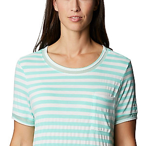 Columbia Women's Slack Water Knit Pocket Tee, Mint Cay Stripe, X-Large
