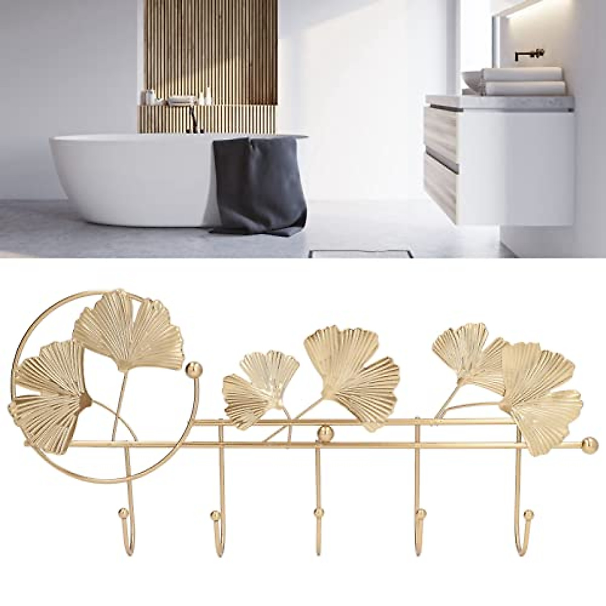 Wall Hooks, European Style Ginkgo Biloba Leaf Self Adhesive Hats Hooks, Metal Wall Mounted Hanging Coat Rack for Bathroom Kitchen