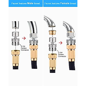 Faucet to Garden Hose Adapter Kit, 360 Degree Swivel Faucet Aerator Adapter to Garden Hose with Cache Faucet Aerator Key, Sink Garden Hose Attachment for Male to Male and Female to Male, Chrome