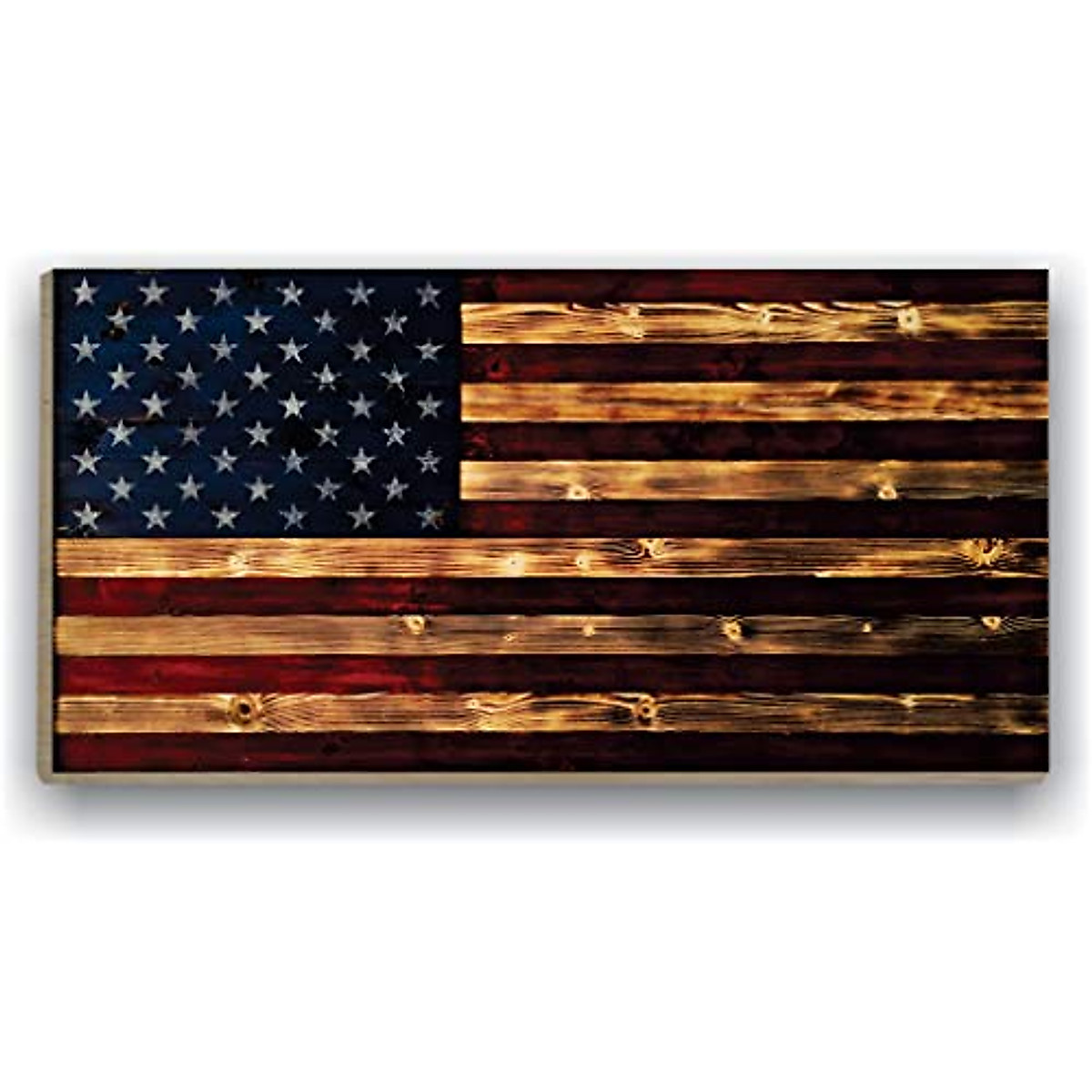 BackYardGamesUSA Premium Wood Wall Art Decor - PATRIOTIC Flags - 24x48 or 12x24, Ready to Hang Home Decor Picture for Living Room (Rustic Wood Flag, 24x48)