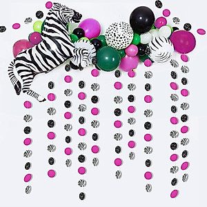 Cheerland Zebra Stripe Glitter Black Rose Red Circle Garland Summer Hanging Decoration Jungle Banner Wildlife Backdrop Safari Decor for Bday/Birthday Sweet 16 and African Animal Themed Party (circle)