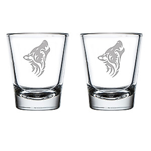 MIP Set of 2 Shot Glasses 1.75oz Shot Glass Tribal Wolf
