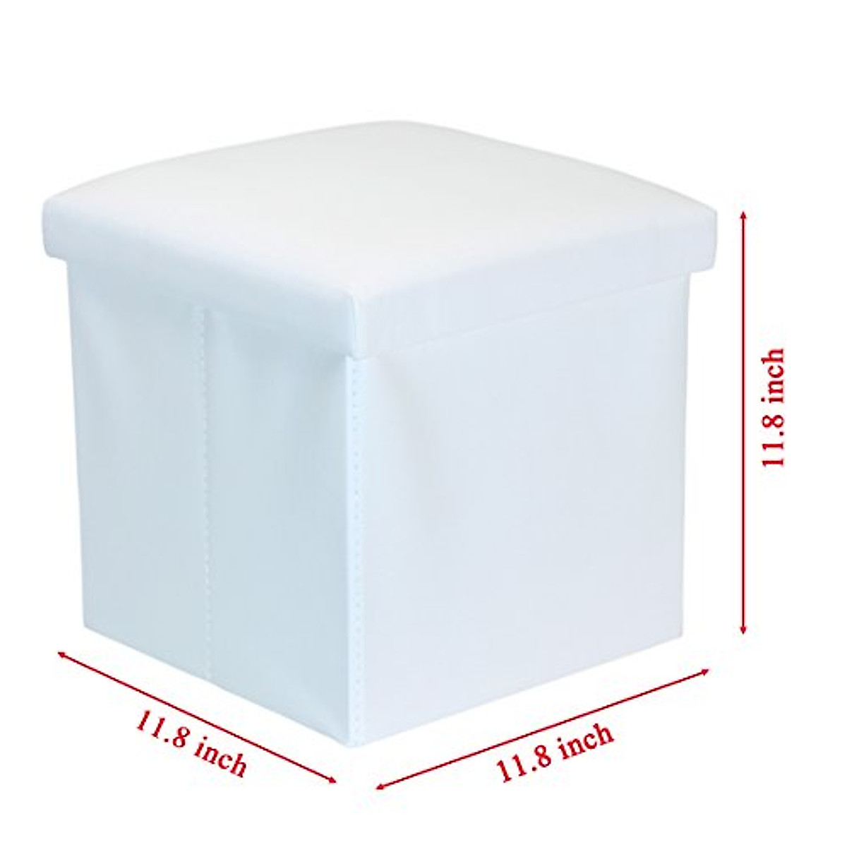 NISUNS OT01 Leather Folding Storage Ottoman Cube Footrest Seat, 12 X 12 X 12 Inches (White)