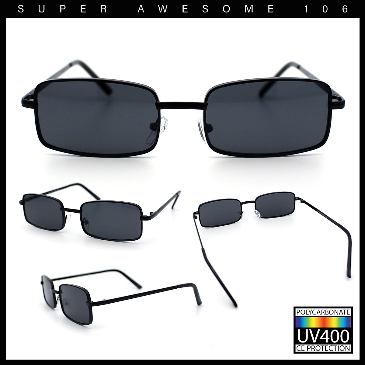 SA106 Mens Retro Vintage Narrow Rectangular Pimp Metal Sunglasses