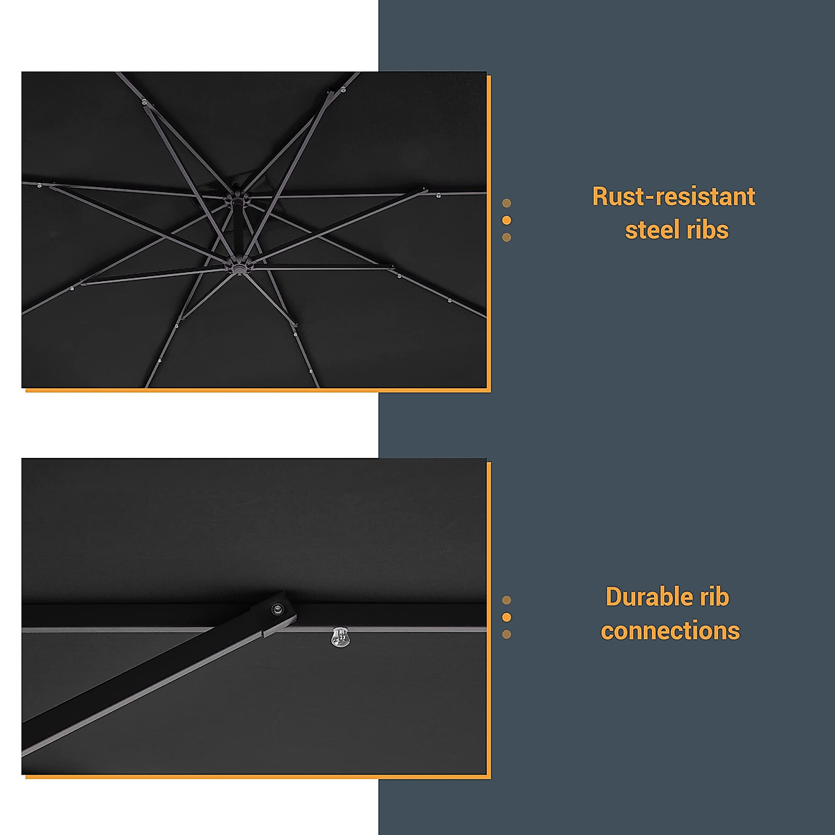 Bonosuki 8.2 x 8.2′ LED Patio Offset Umbrella With a Base, Outdoor Hanging Umbrella for Yard, Poolside and Deck,Black