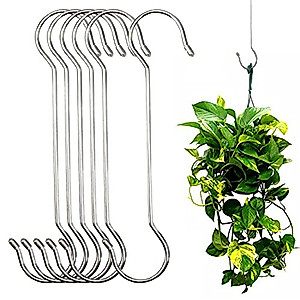 6 Pack 16 inch Extra Large S Hooks Heavy Duty Plant Hanging Hooks Long S Shaped Extension Hooks for Kitchenware,Utensils,Pergola,Closet,Flower Basket,Garden,Patio,Indoor Outdoor Uses