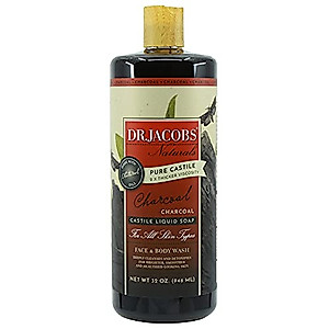 Dr Jacobs Naturals 32 Oz. 2 Pack Pure Castile Liquid Soap - No Palm Oil, GMO Free - Multi-Purpose for Face, Hair, Laundry and Dishes - Hypoallergenic and Dermatologist Approved (Rose & Charcoal)