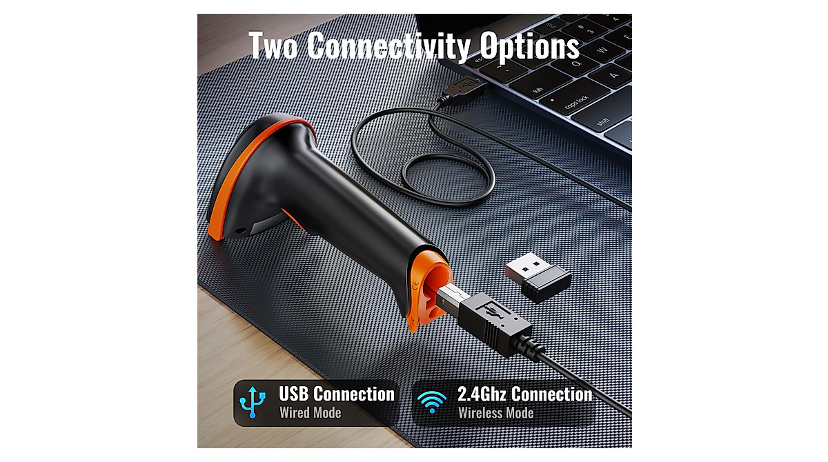 Tera Wireless 1D Laser Barcode Scanner - 2-in-1 Cordless & Wired