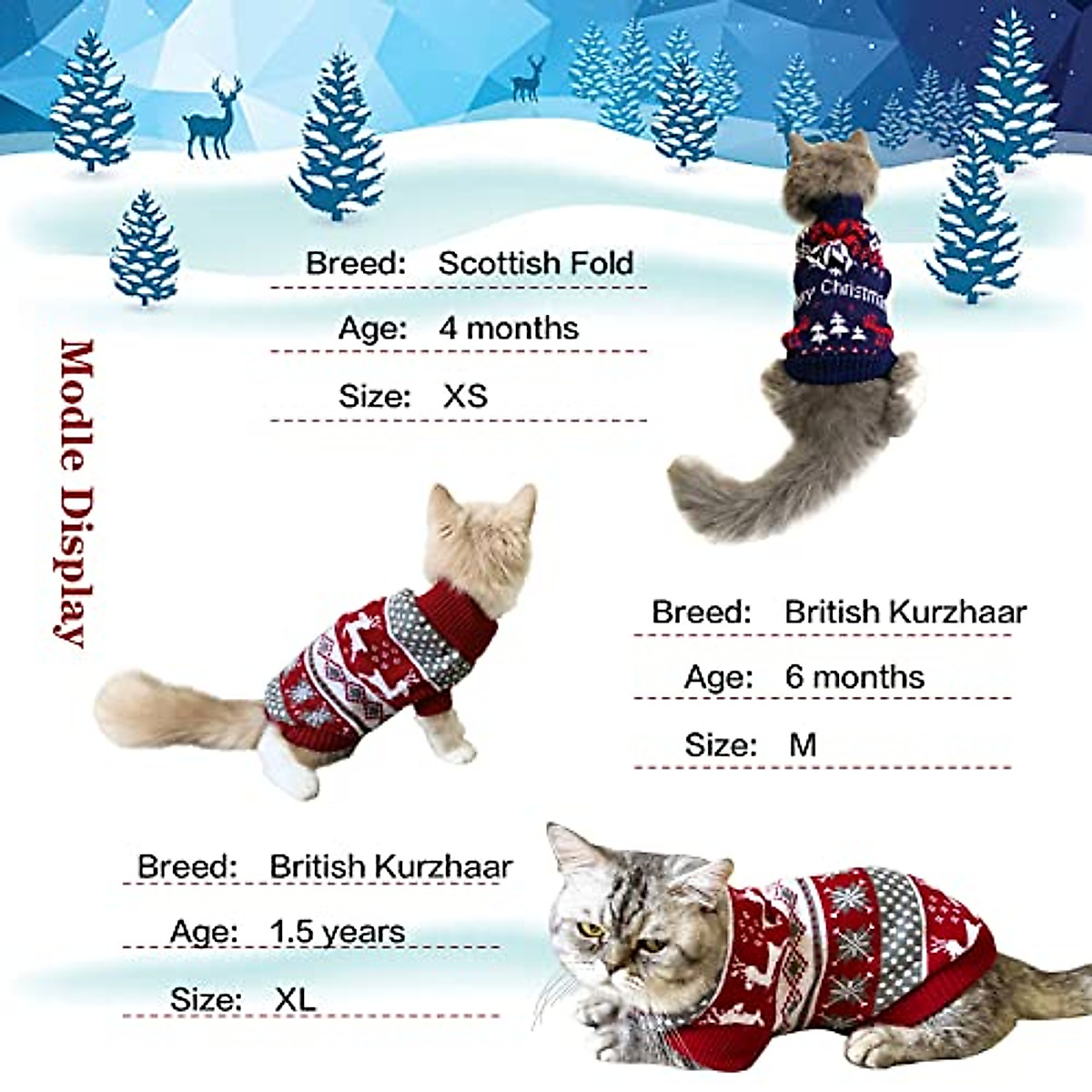 CooShou 2Pcs Dog Christmas Sweater Cat Christmas Sweater Cat Dog Knitwear Sweater Xmas Pet Clothes Winter Warm Reindeer Snowflake Merry Christmas Cat Sweaters for Small Medium Cats Dogs XXL