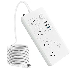 Jinvoo Power Strip Surge Protector 1 Type-C 1 Quick Charges 40W USB C 3 USB 4 AC outlets 5ft Extension Cord Flat Plug for Home Office Hotel