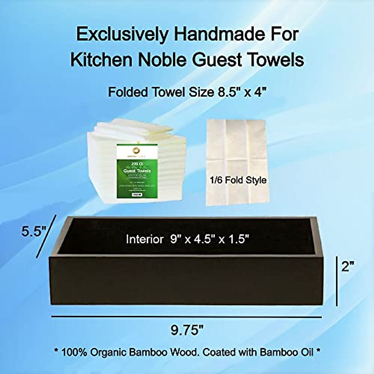 Bamboo Guest Towel Holder In Black (9.75"x 5.50"x 2") – Bathroom Napkin Tray – Multipurpose Organizer & Accessory Box - For Guest Bathroom, Desk, Dining Table, Kitchen Counter & Drawers