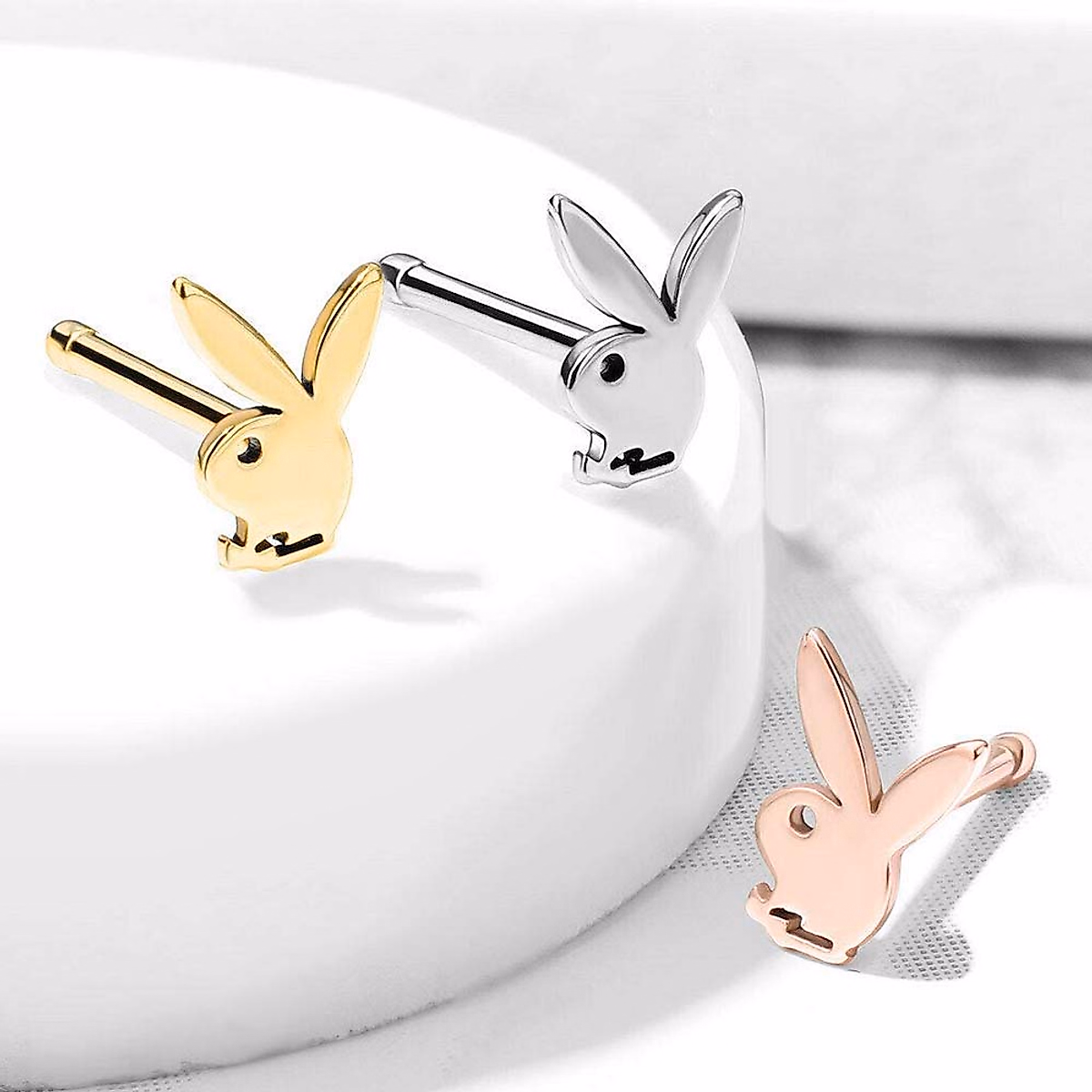 Playboy Bunny Top 316L Surgical Steel Nose Bone Stud Rings (Steel)