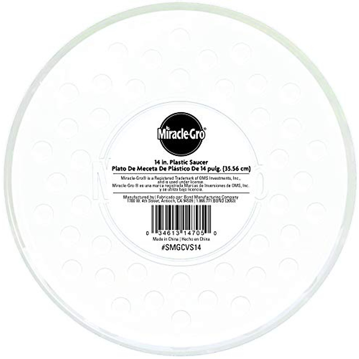 Miracle-Gro SMGCVS14 14" Plastic Saucer, Clear
